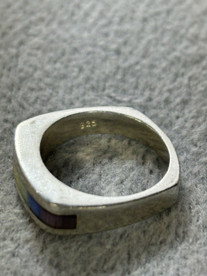 Vintage 925 sterling silver Mother Of Pearl rainbow inlay Ring Band ...