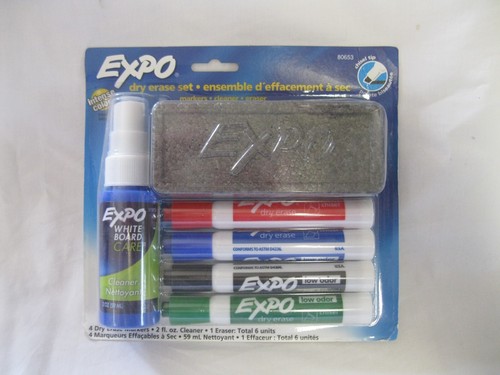 6 Piece EXPO Low Odor Dry Erase Marker Set with White Board Eraser and ...