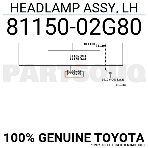 8115002G80 Genuine Toyota HEADLAMP ASSY, LH 81150-02G80 | eBay