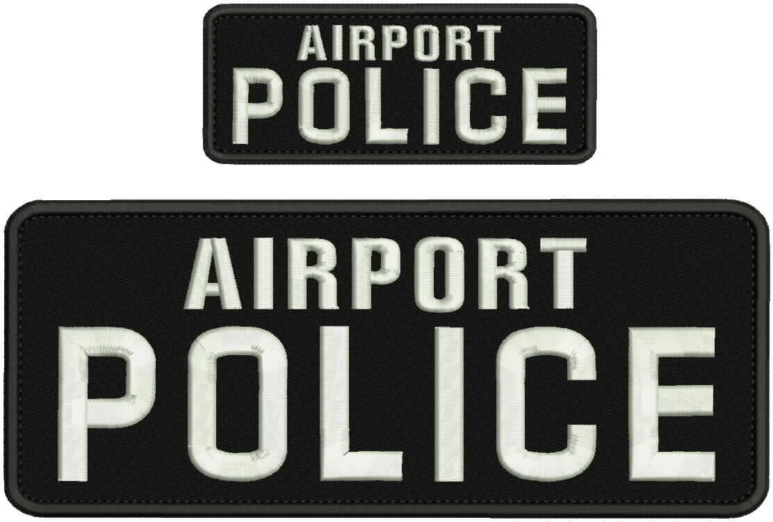 Airport POLICE embroidery patches 4X10 and 2x5 hook ON BACK white ...