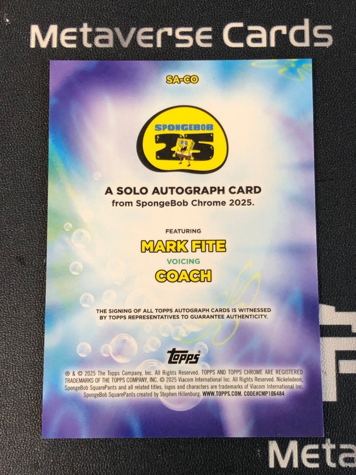 2025 Topps Chrome SpongeBob Mark Fite Voicing Coach Auto | eBay