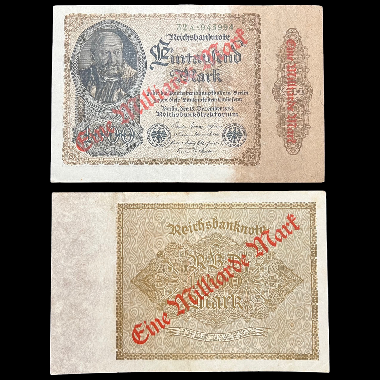 1922 German 1 Billion Mark Banknote WW1 Military Inflation Fascist ...