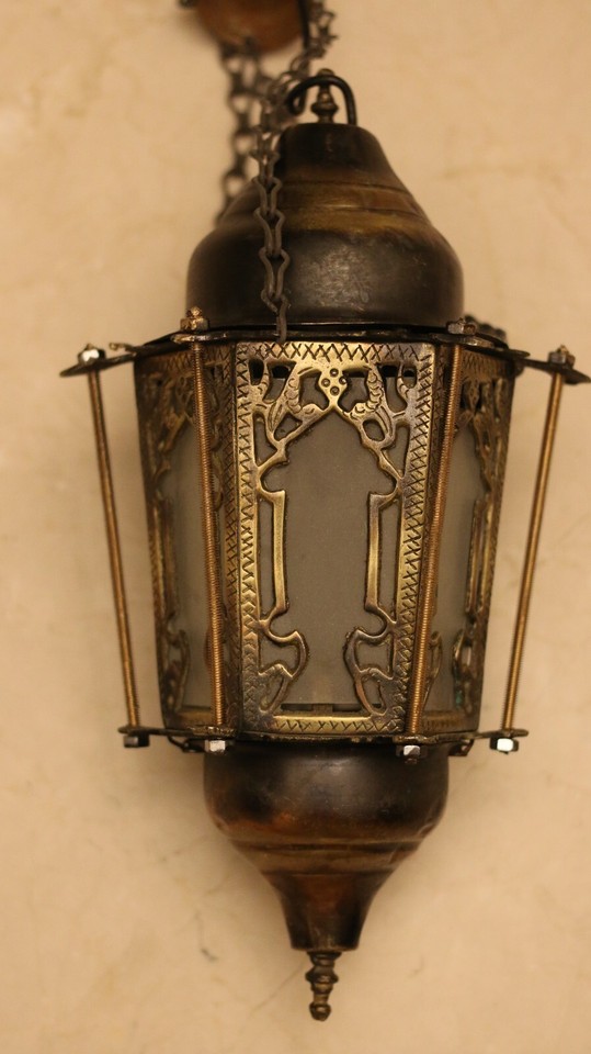vintage Rare ottoman Brass and Glass Lantern Islamic Mosque Hanging ...