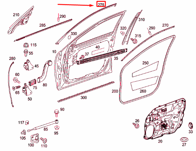 MB S W221 Front Right Door Window Frame Top Seal A2217270230 Genuine ...