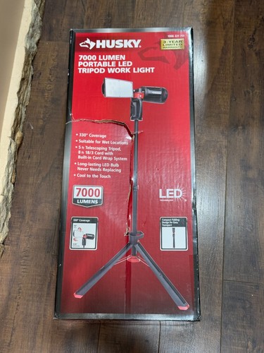 Husky 7000 Lumen Portable Corded LED Work Light Tripod Rotating ...