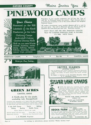 1941 Pinewood Camps Canton Maine Vintage Travel Ad + Green Acres ...