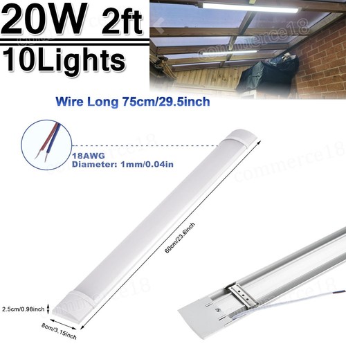 10X 2FT LED Batten Tube Light Shop Light Workbench Garage Ceiling Lamp ...