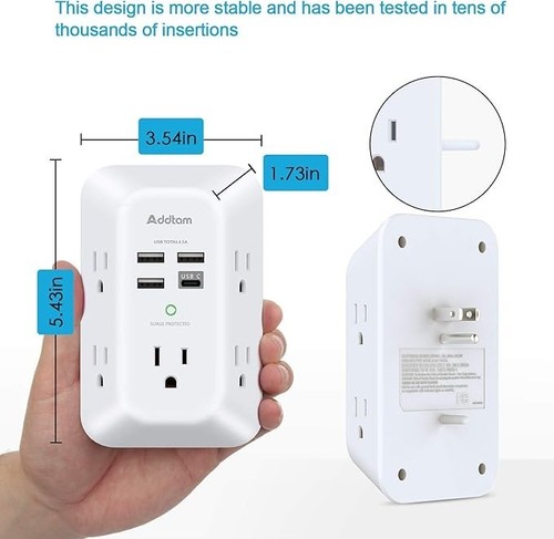 5 Outlet Extender Surge Protector Multi Plug Wall Adapter USB Charger ...