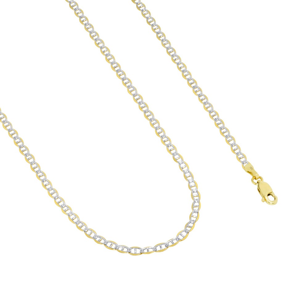 10K Yellow Gold Solid 3mm Pave Diamond Cut Mariner Anchor Link Chain ...