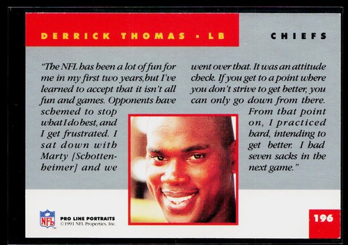 1991 Pro Line Portraits #196 Derrick Thomas | eBay