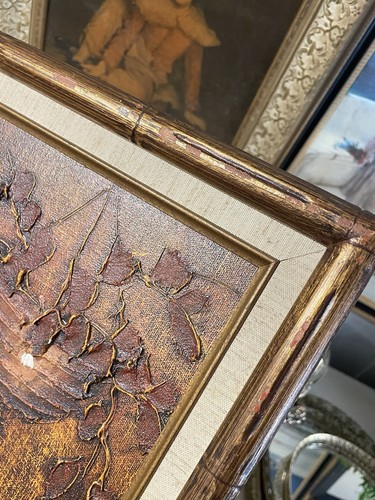 80s Impasto Textured Impressionism Still Life Flower Painting Gold ...