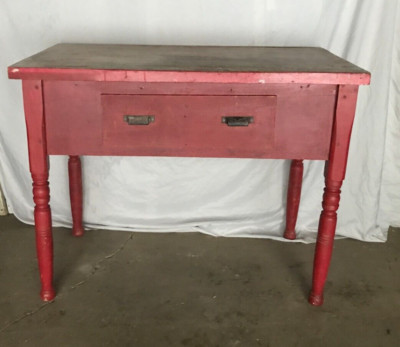 Antique Painted Country primitive Farm Table One Drawer Old Red 166-24B ...