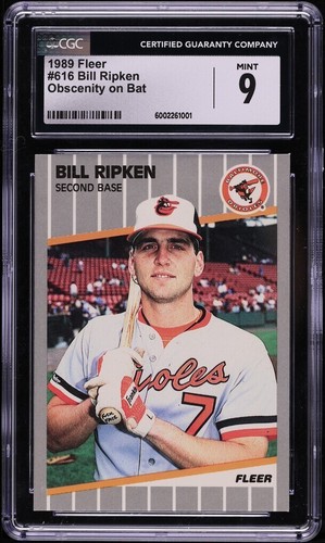 1989 Fleer Bill Ripken - RC, FF ERROR - Obscenity on Bat - #616 CGC 9 ...
