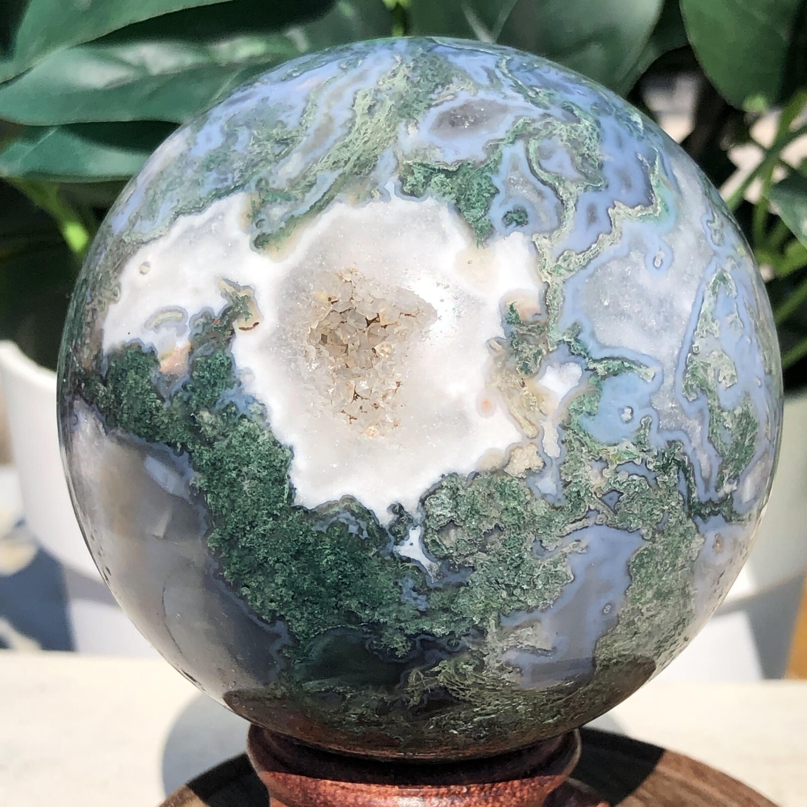 700g Natural Water Grass Agate Ball Quartz Crystal Ball Energy Healing ...