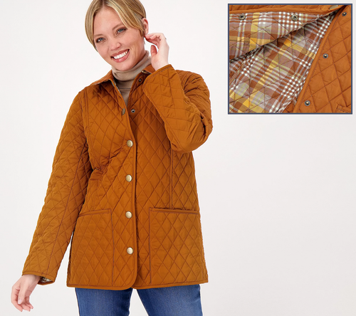 Joan Rivers Classics Collection Quilted Barn Plaid-Lined Jacket Ginger ...