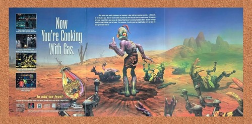 Oddworld Abe's Exodus PC Original 1998 2-Part Foldout Poster 11" x 24 ...