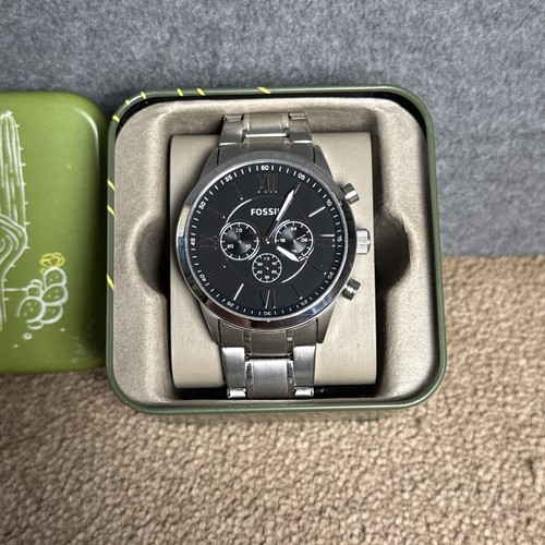 FOSSIL SILVER BLUE CHRONOGRAPH BQ1126IE MEN'S WATCH Used Needs Battery ...