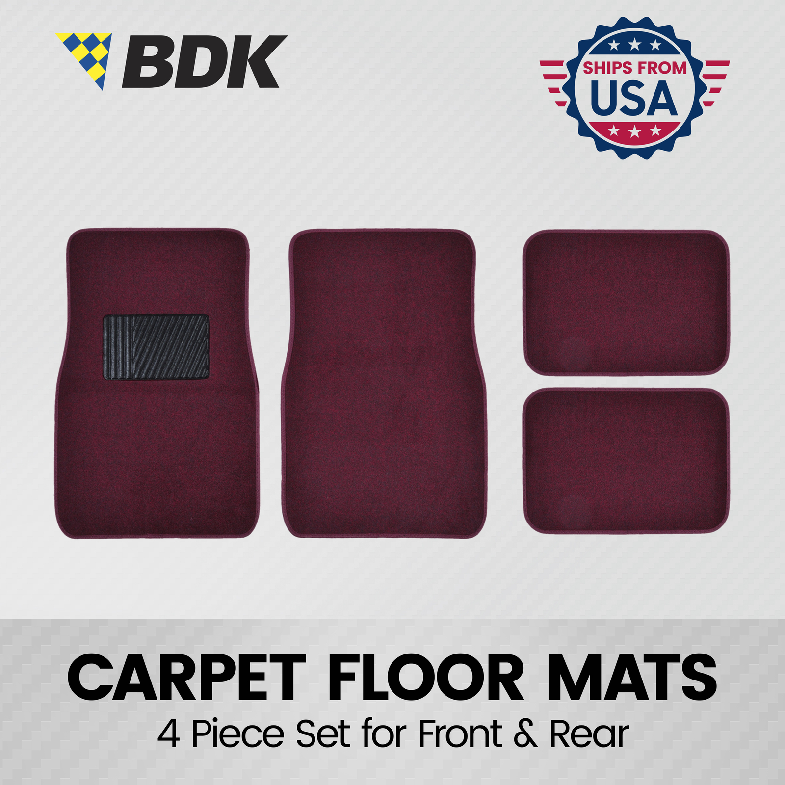 Carpet Auto Floor Mats w/ Heelpad Red 4 Pieces Front & Rear Fits Toyota ...