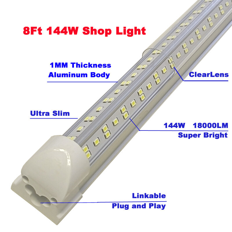 LED Shop Light Fixture 8FT LED Tube Light Bulb 144W LED Bulb 12PCS ...