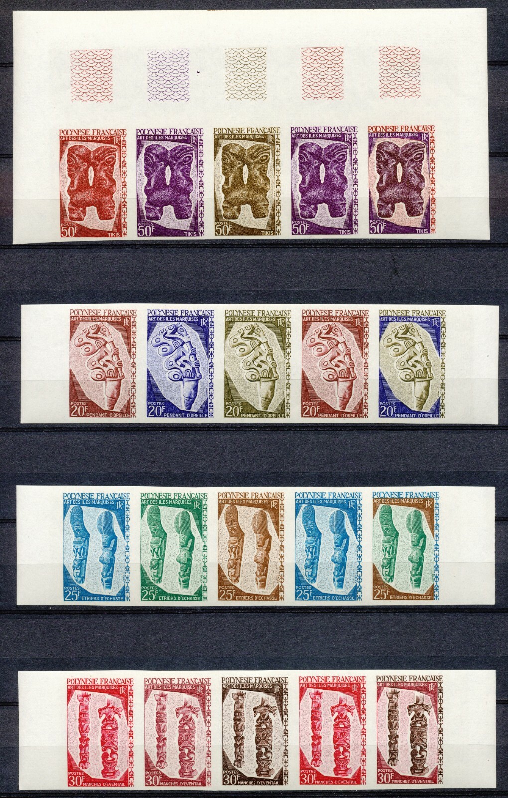 FRENCH POLYNESIA 1967 - ANCIENT ART - 40 COLOUR TRIALS - IMPERF. MNH ...