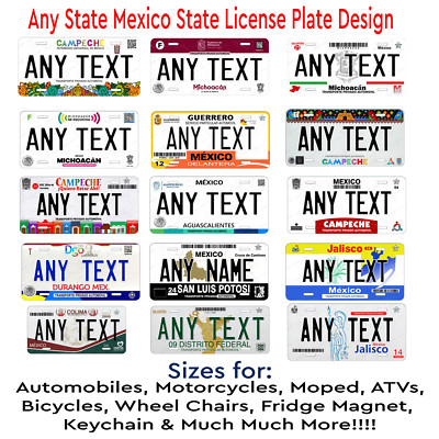 Personalized License Plate Tag Mexico State Fits Auto Car Bicycle ATV ...