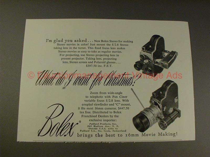 1952 Bolex Stereo Movie Camera Ad - Want for Christmas! | eBay