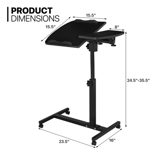 Rolling Swivel Laptop Desk [ADJUSTABLE HEIGHT & ANGLE] Table Portable ...