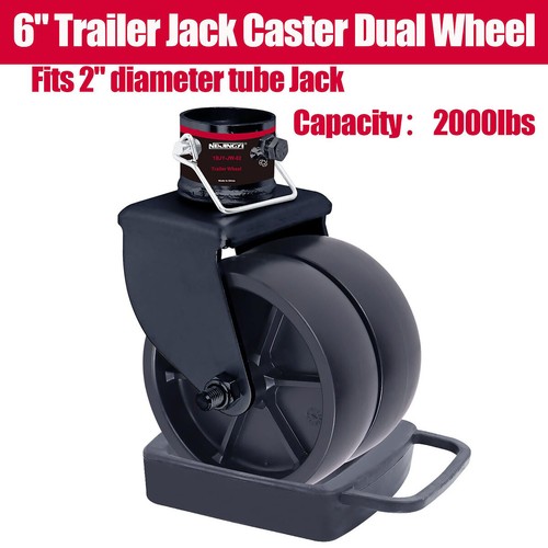Dual 6'' Trailer Jack Swivel Caster Wheel with Rubber Chock 2000LBS ...