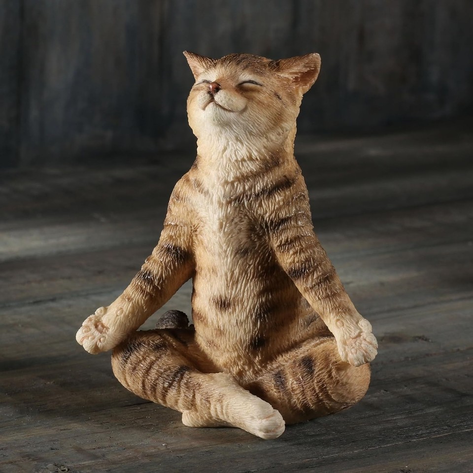 Brown Tabby Yoga Cat Lotus Pose Polystone Animal Miniature Home Decor ...
