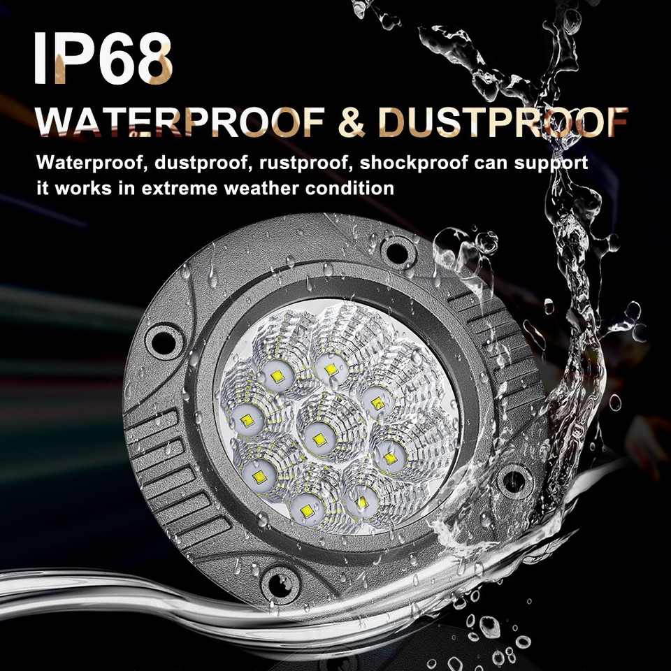 2X 4inch Flush Mount LED Work Light Bar Round Pods Driving Spot Fog 4WD ...