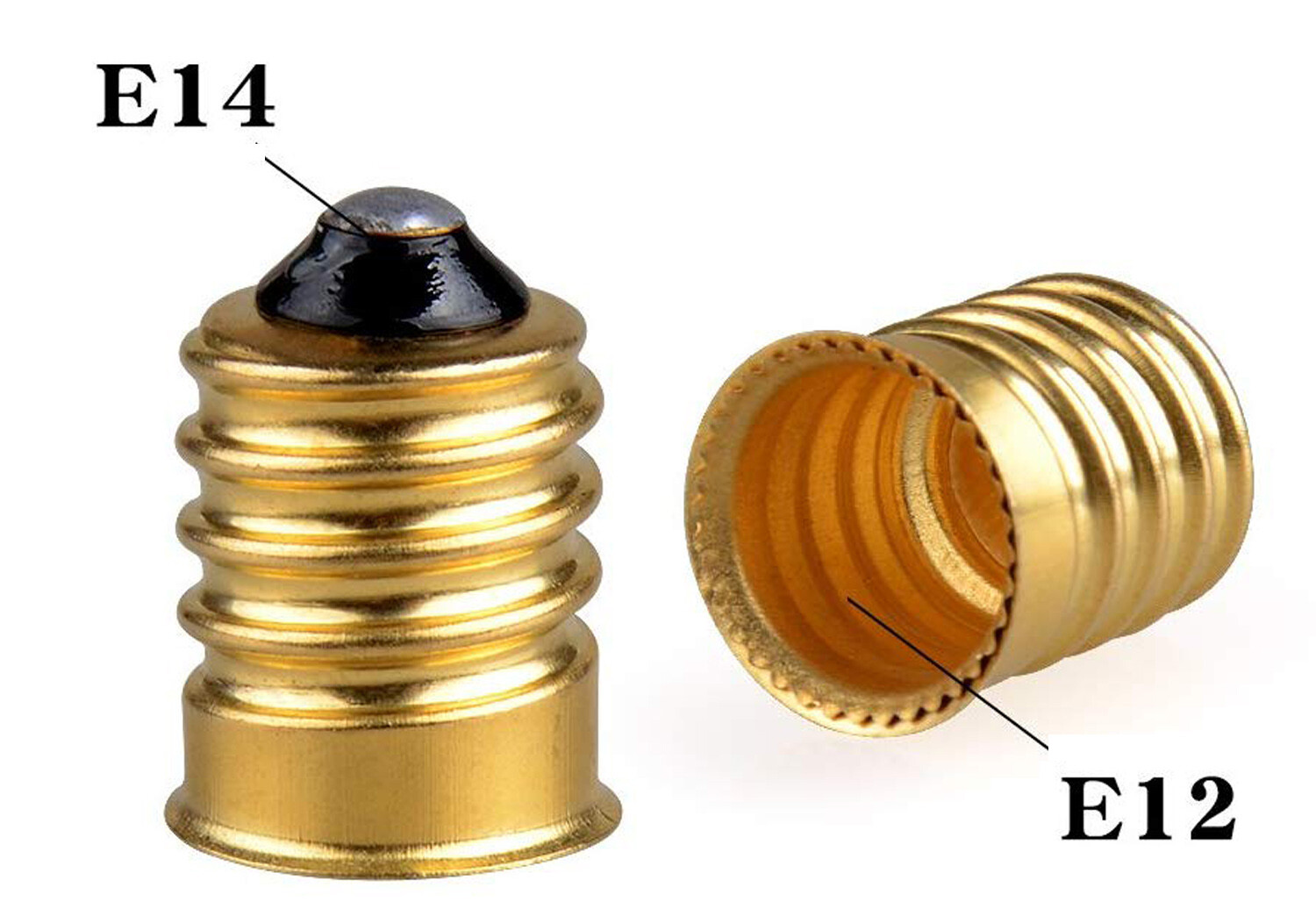12 Packs E14 to E12 Adapters,Golden Pure Copper E14 to E12 Lamp Holder ...