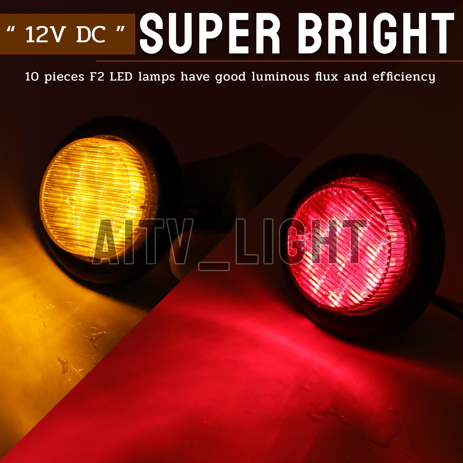 2" Round 10 LED F2 10 Amber + 10 Red Side Indicator Marker Van Trailer ...