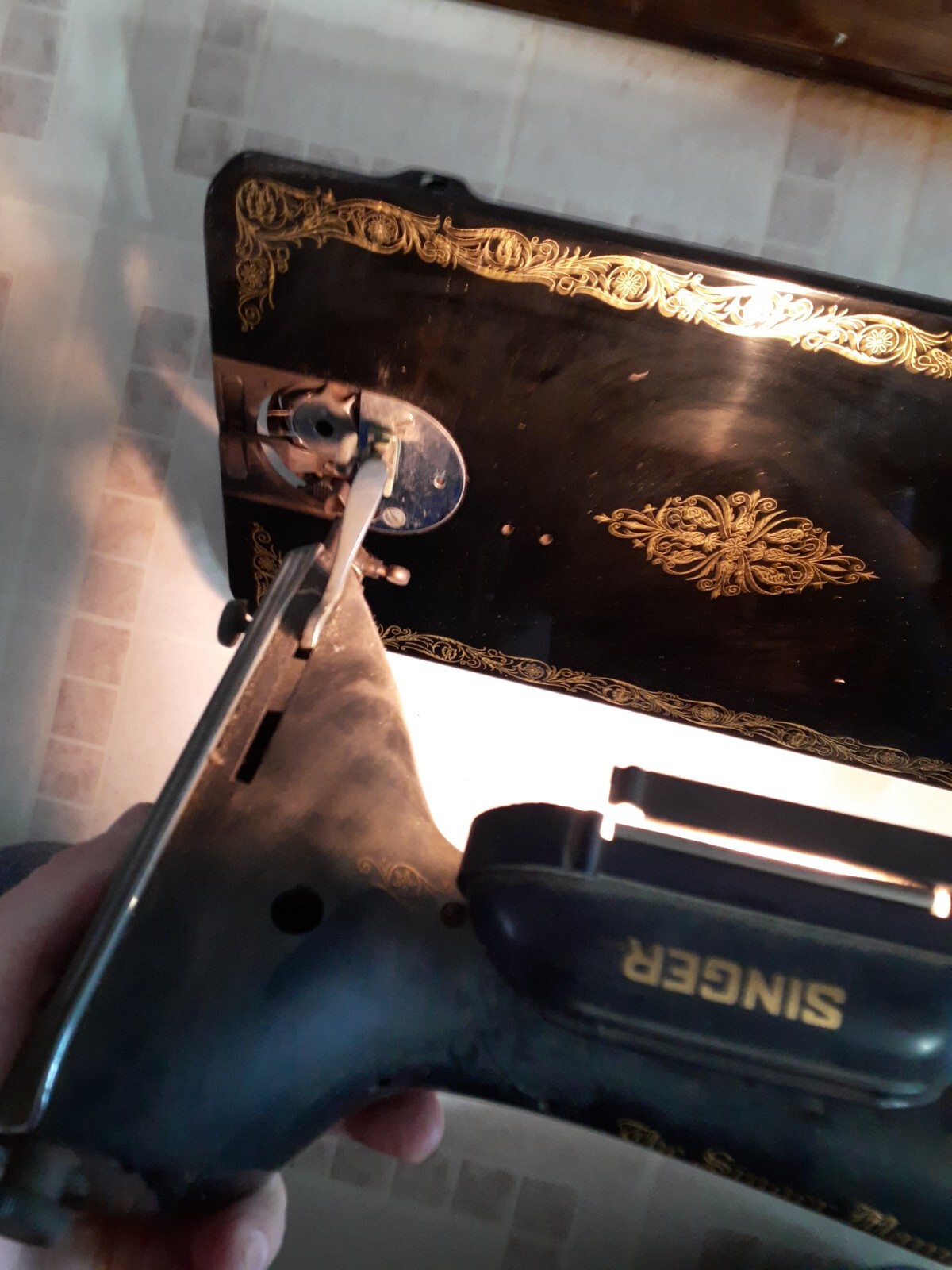 Vintage Singer Sewing Machine, Model 66, Black, Accents, Pedals, Motor ...