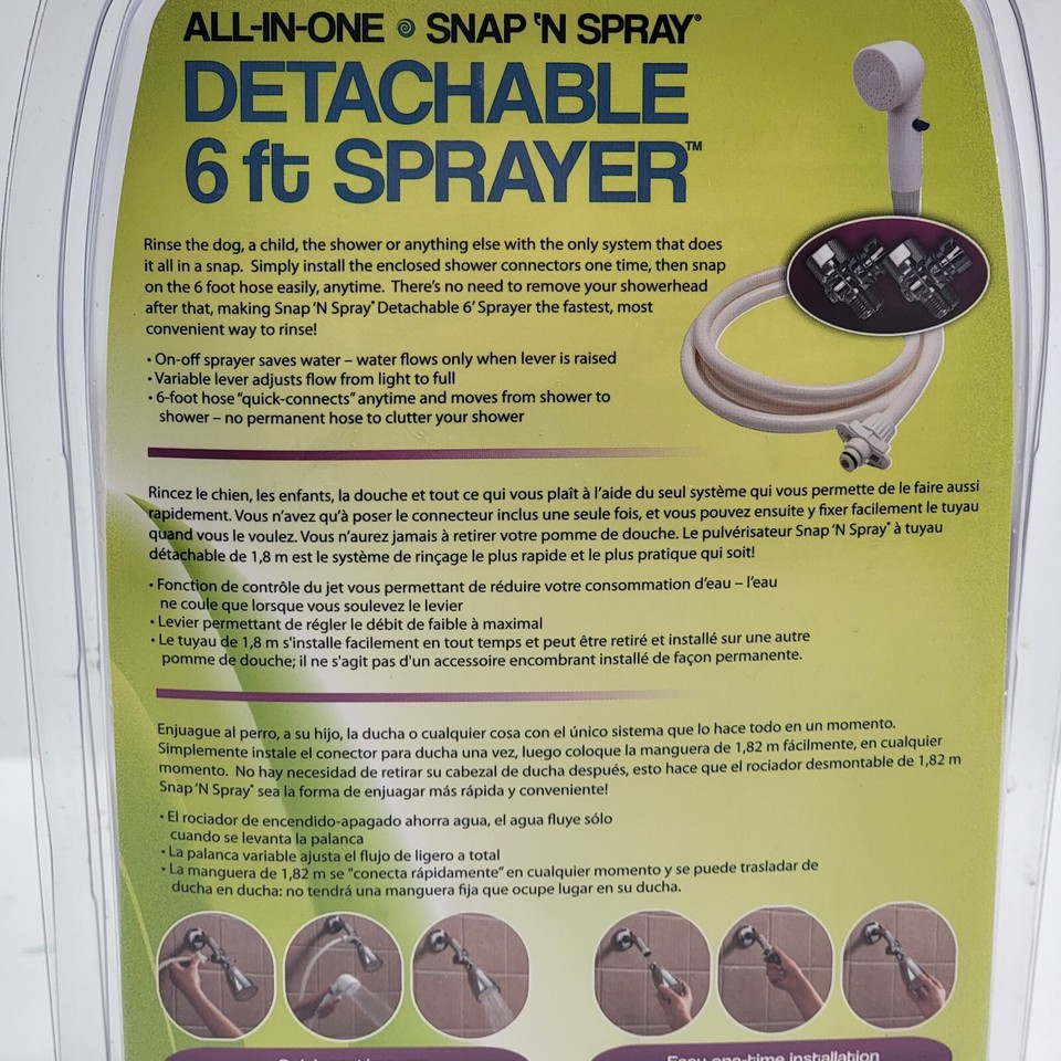 Rinse Ace - Snap N Spray - Detachable 6 ft Sprayer for Shower Quick ...