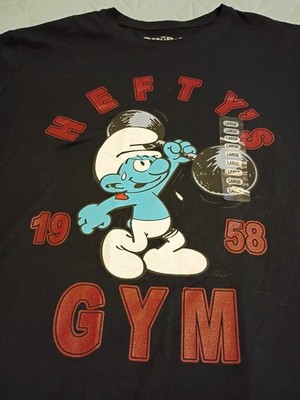 Men's Papa Smurf Hefty's Gym 1958 Graphic T-Shirt Black L New | eBay
