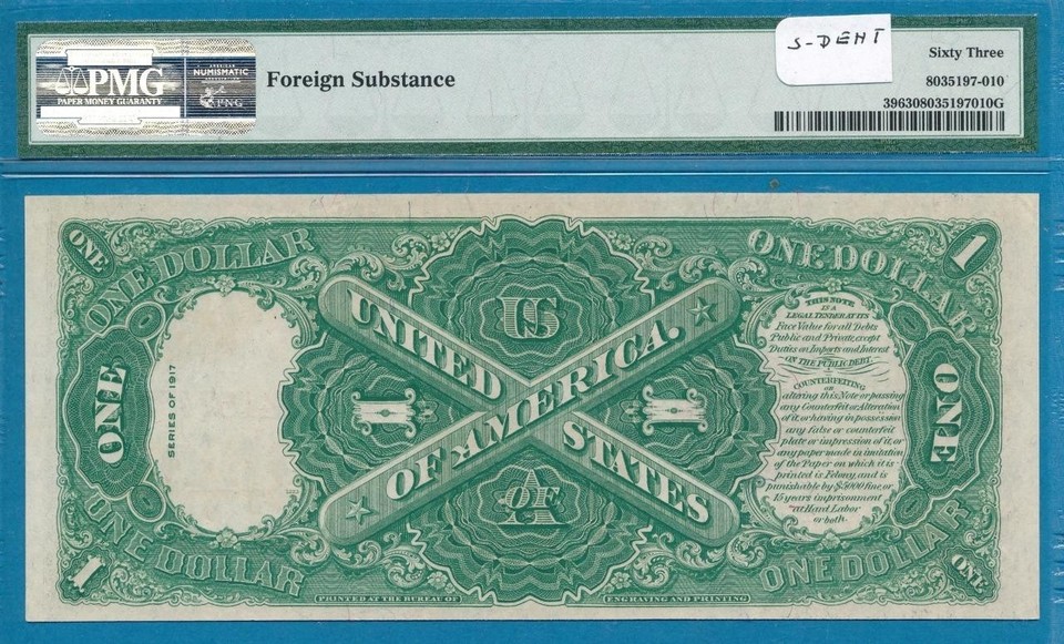 $1.00 1917 FR.39 RED SEAL LEGAL TENDER NOTE PMG CHOICE NEW 63 COMMENT ...