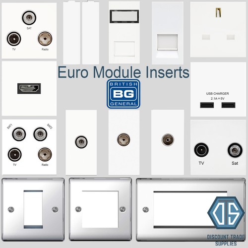 BG Polished Chrome White Euro Data Module Inserts HDMI TV SAT Cat5 Cat6 ...