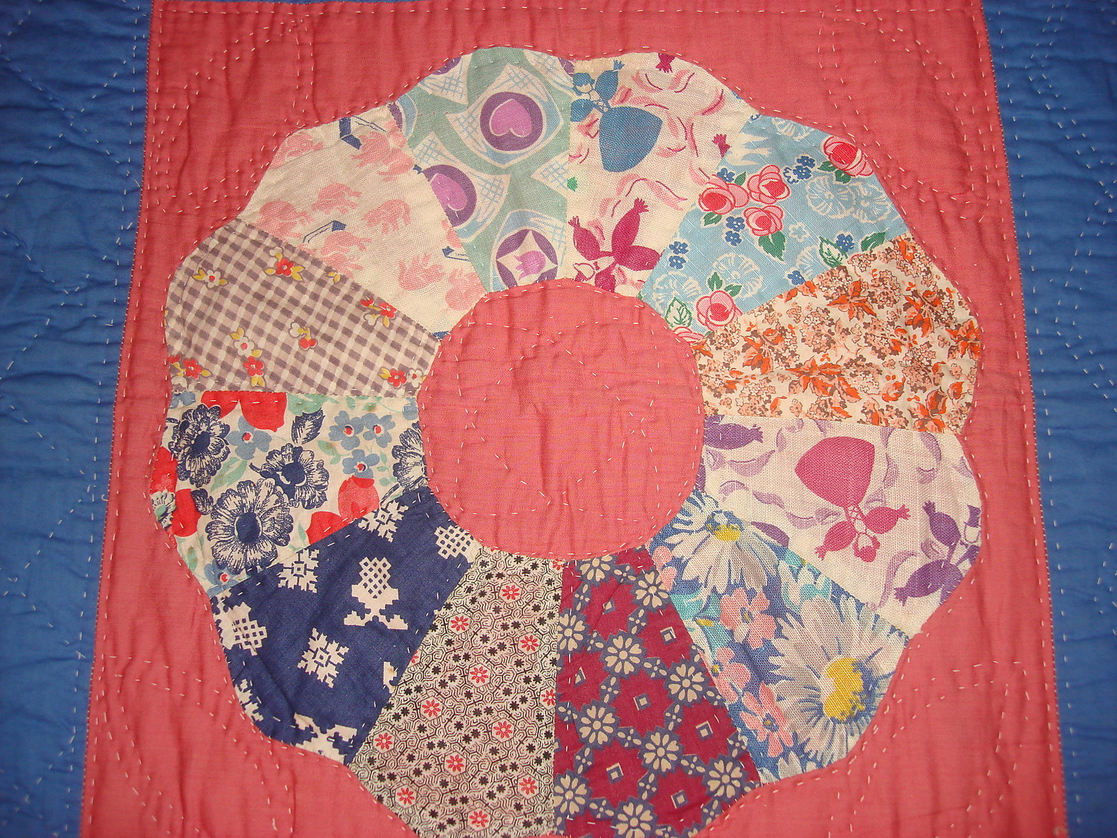 Antique Quilt DRESDEN PLATE Pink & Blue, Multi-Color Plates,Hand ...