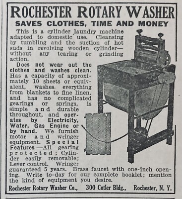 1910 AD(M9)~ROCHESTER ROTARY WASHER CO. NY. CYLINDER WASHING MACHINE | eBay
