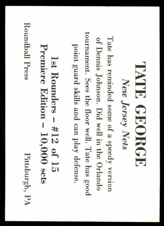 1989-90 Roundball Press 1st Rounders Tate George /10000 #12 | eBay