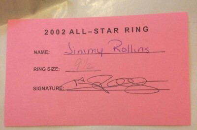 2002 Jimmy Rollins Signed All Star Ring Receipt Philadelphia Phillies ...