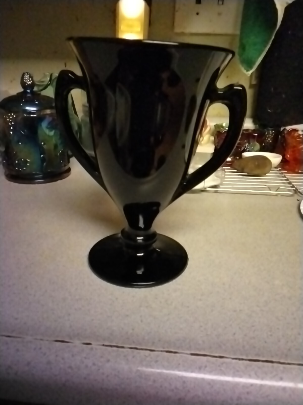 Vintage Black Amethyst Glass Trophy Flat Top Vase. | eBay
