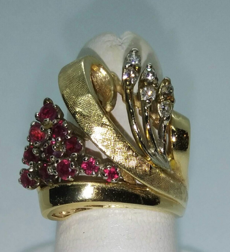 $6,500.00 Custom Made Ruby and Diamond Crown Style Ring 14Kt Gold Size ...