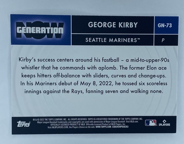2022 Topps Update Series - Generation Now #GN-73 George Kirby (RC) for ...