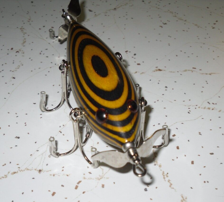 Randy Clonch Heddon 150 Style Glass eye Wood 5 Hooker Lure Color Bumble ...
