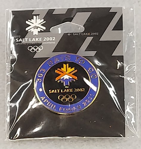 2002 SALT LAKE Olympic Pin 303 Days to Go April Fools 2001 on card Utah ...