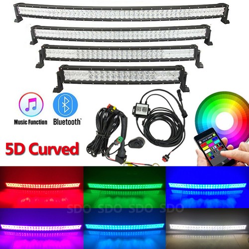 22"/32"/42"/50" RGB Curved LED Light Bars IP67 Waterproof Lens ...