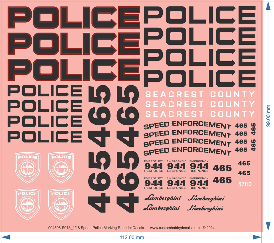Speed Police Marking Roundel Decals - 1/18 - Water Decal | eBay