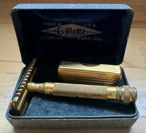 Vintage Gillette NEW BALL HANDLE Open comb Double Edge Safety Razor Set ...