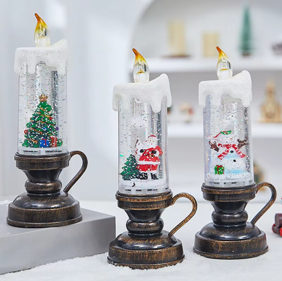 Christmas Snow Globe Glittering Candle Battery Decoration LED Flameless ...